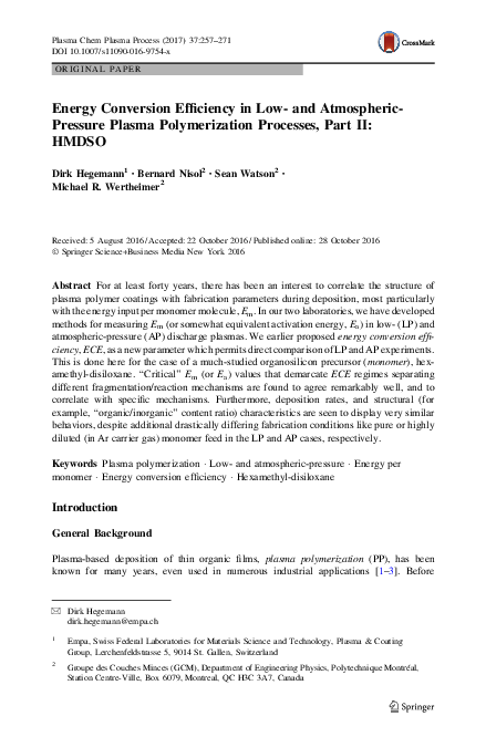 (PDF) Energy Conversion Efficiency in Low- and Atmospheric-Pressure ...
