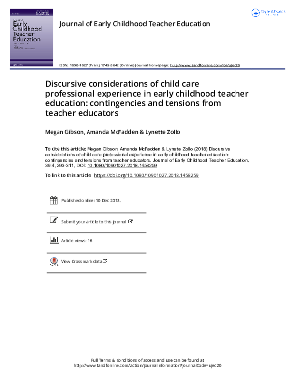 (PDF) Discursive considerations of child care professional experience ...