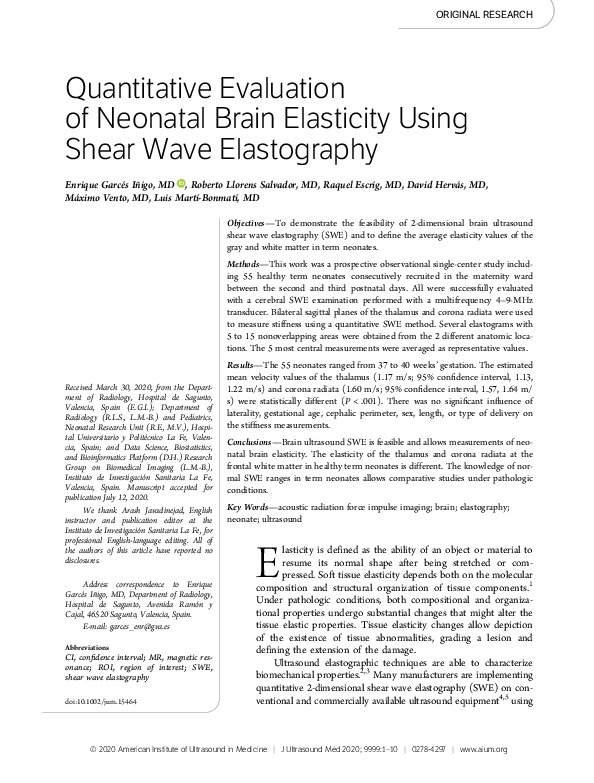 (PDF) Quantitative Evaluation of Neonatal Brain Elasticity Using Shear Wave Elastography