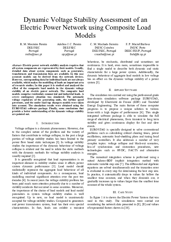 (PDF) Dynamic voltage stability assessment of an electric power network using composite load models