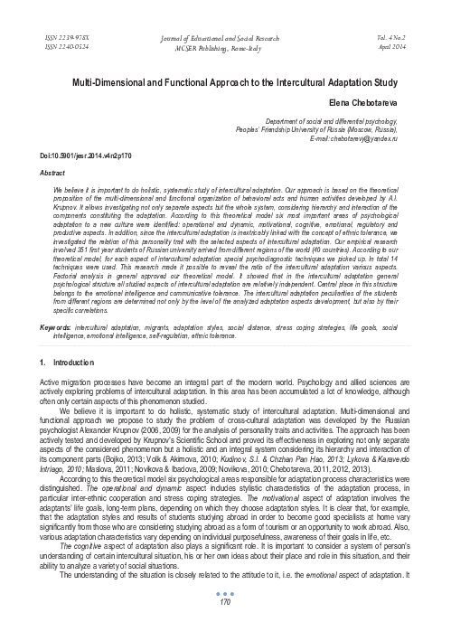 (PDF) Multi-Dimensional and Functional Approach to the Intercultural Adaptation Study