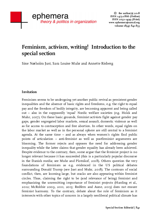 (PDF) Feminism, activism, writing! Introduction to the special section ...