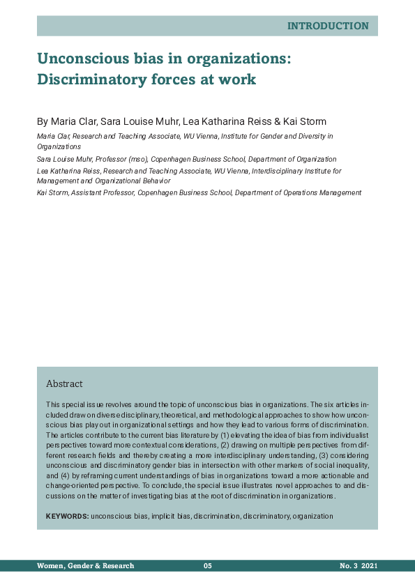 (PDF) Unconscious bias in organizations
