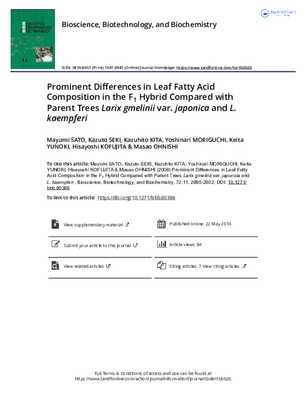 (PDF) Prominent Differences in Leaf Fatty Acid Composition in the ...