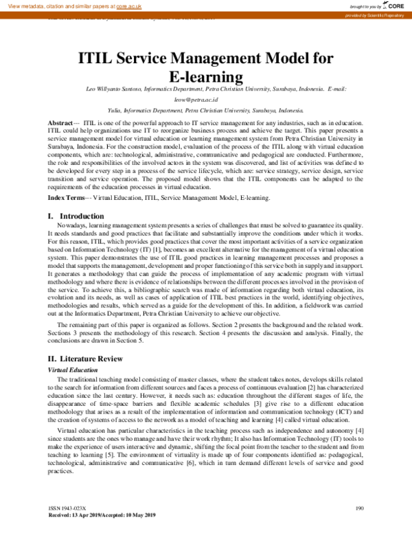 (PDF) ITIL Service Management Model for E-learning