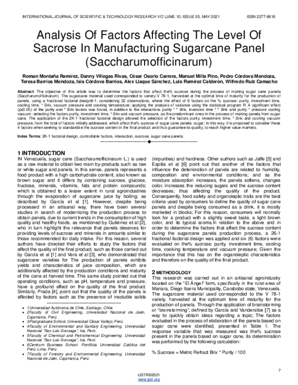 (PDF) Analysis Of Factors Affecting The Level Of Sacrose In ...