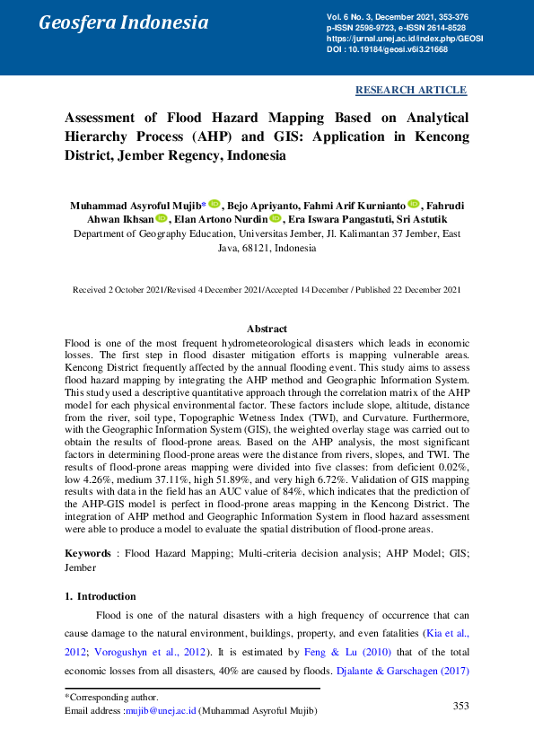 (PDF) Assessment of Flood Hazard Mapping Based on Analytical Hierarchy Process (AHP) and GIS ...