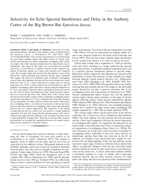 (PDF) Selectivity for echo spectral interference and delay in the auditory cortex of the big ...