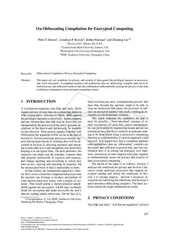(PDF) On Obfuscating Compilation for Encrypted Computing