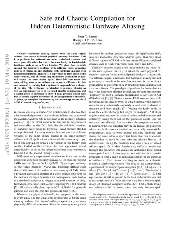 (PDF) Safe and Chaotic Compilation for Hidden Deterministic Hardware Aliasing | Peter Breuer ...