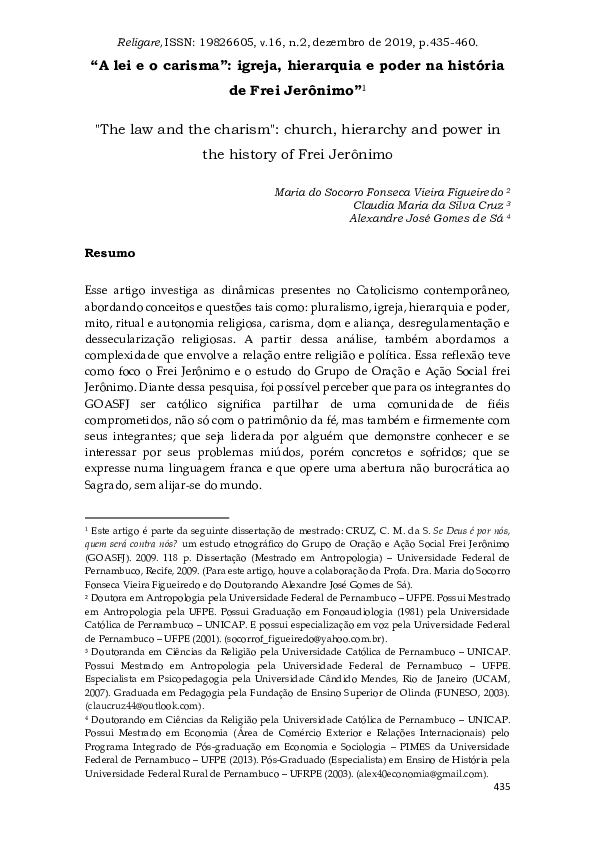 (PDF) “A lei e o profeta”: igreja, hierarquia e poder