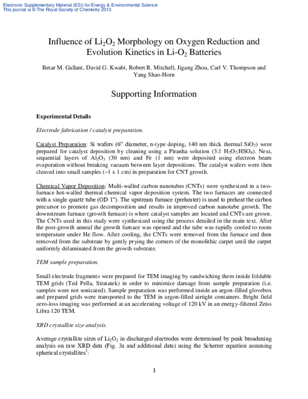 (PDF) Influence of Li2O2 morphology on oxygen reduction and evolution ...