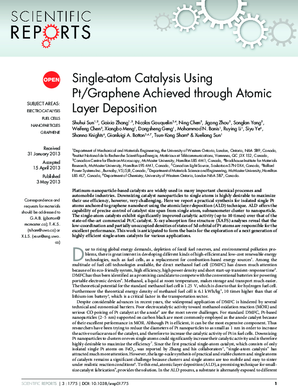 (PDF) Single-atom Catalysis Using Pt/Graphene Achieved through Atomic Layer Deposition | Jigang ...