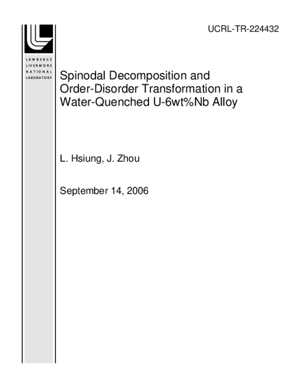 (PDF) Spinodal Decomposition and Order-Disorder Transformation in a ...
