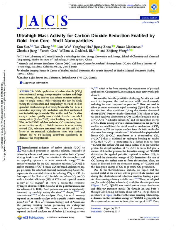 (PDF) Ultrahigh Mass Activity for Carbon Dioxide Reduction Enabled by ...