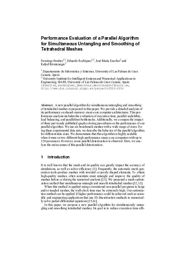 (PDF) Performance Evaluation of a Parallel Algorithm for Simultaneous Untangling and Smoothing ...
