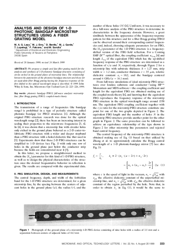 (PDF) Analysis and design of 1-D photonic bandgap microstrip structures ...