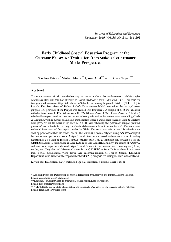 (PDF) Early Childhood Special Education Program at the Outcome Phase ...