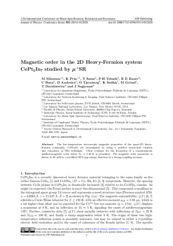 (PDF) Magnetic order in the 2D Heavy-Fermion system CePt 2 In 7 studied ...