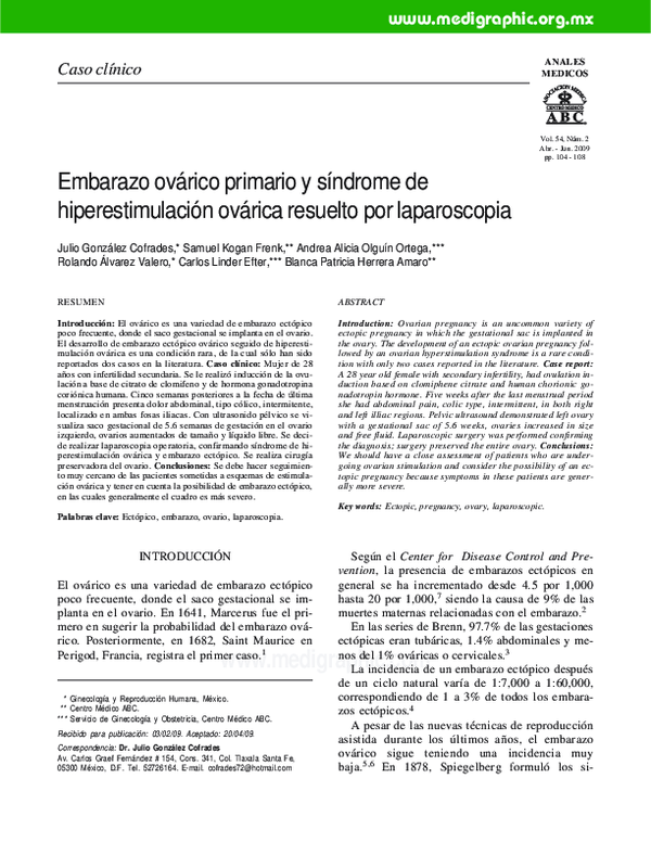 (PDF) Embarazo ovárico primario y síndrome de hiperestimulación ovárica ...