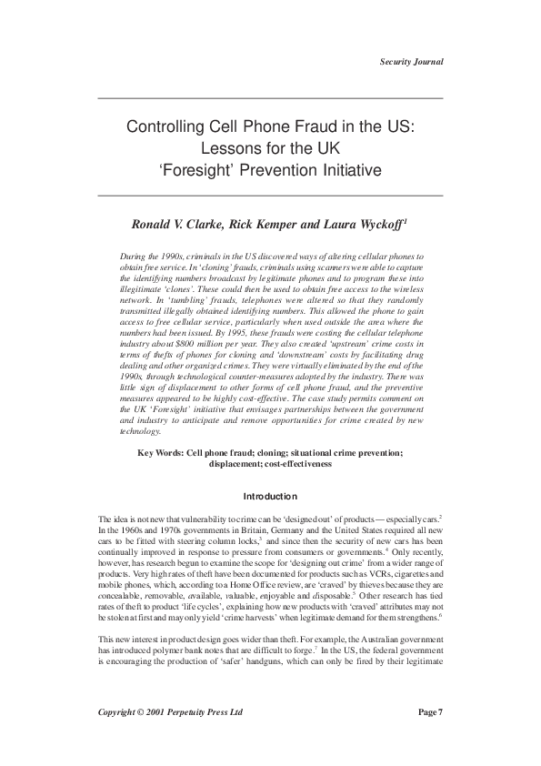 (PDF) Controlling Cell Phone Fraud in the US: Lessons for the UK ...