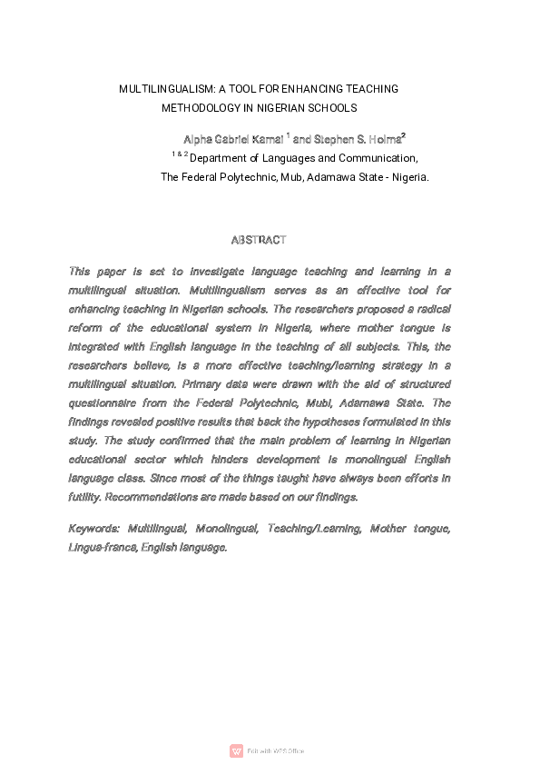 Pdf Multilingualism A Tool For Enhancing Teaching Methodology In