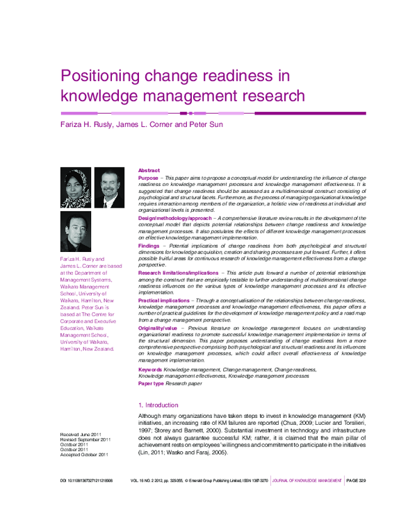 (PDF) Positioning change readiness in knowledge management research ...