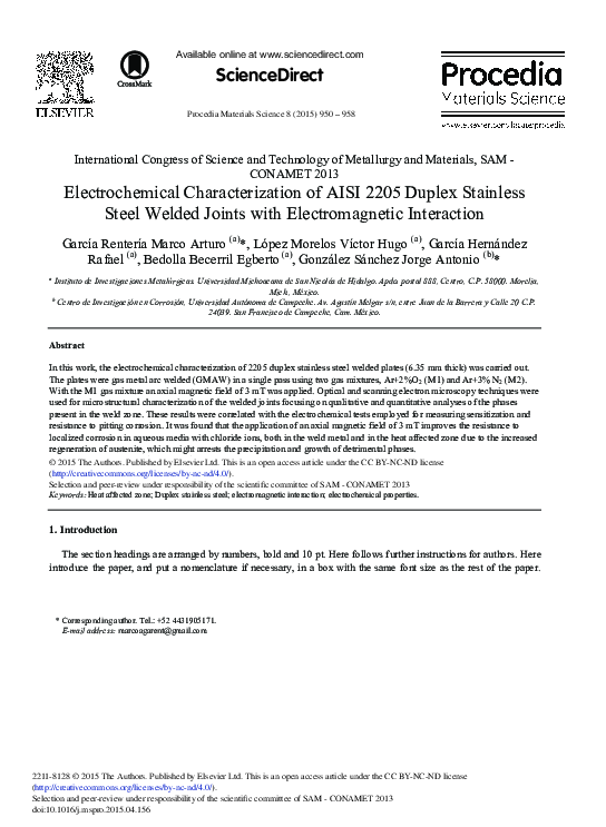 (PDF) Electrochemical Characterization of AISI 2205 Duplex Stainless Steel Welded Joints with ...