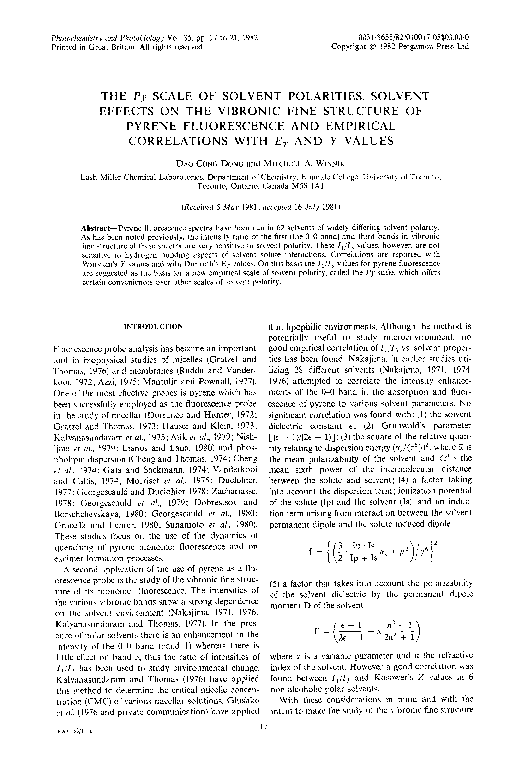 (PDF) THE Py SCALE OF SOLVENT POLARITIES. SOLVENT EFFECTS ON THE ...