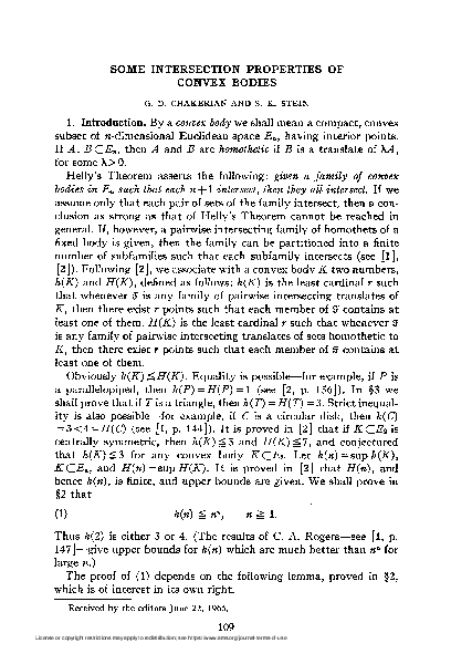 Pdf Some Intersection Properties Of Convex Bodies