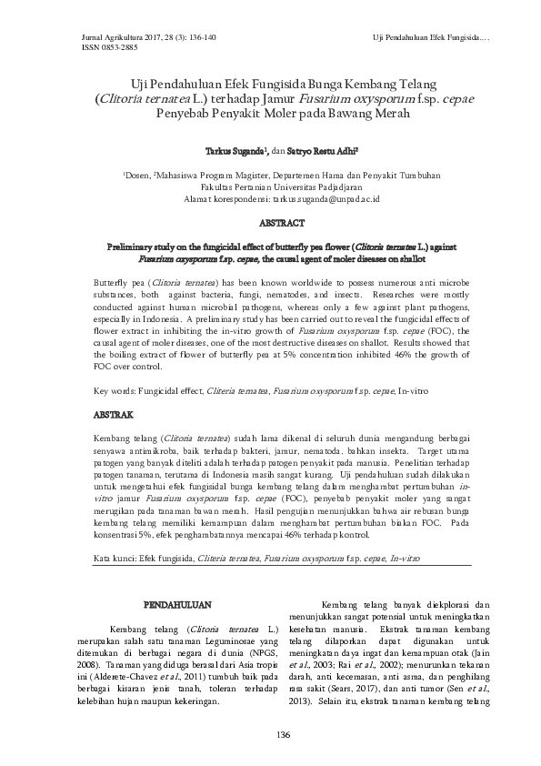 (PDF) Uji Pendahuluan Efek Fungisida Bunga Kembang Telang (Clitoria ternatea L.) terhadap Jamur ...