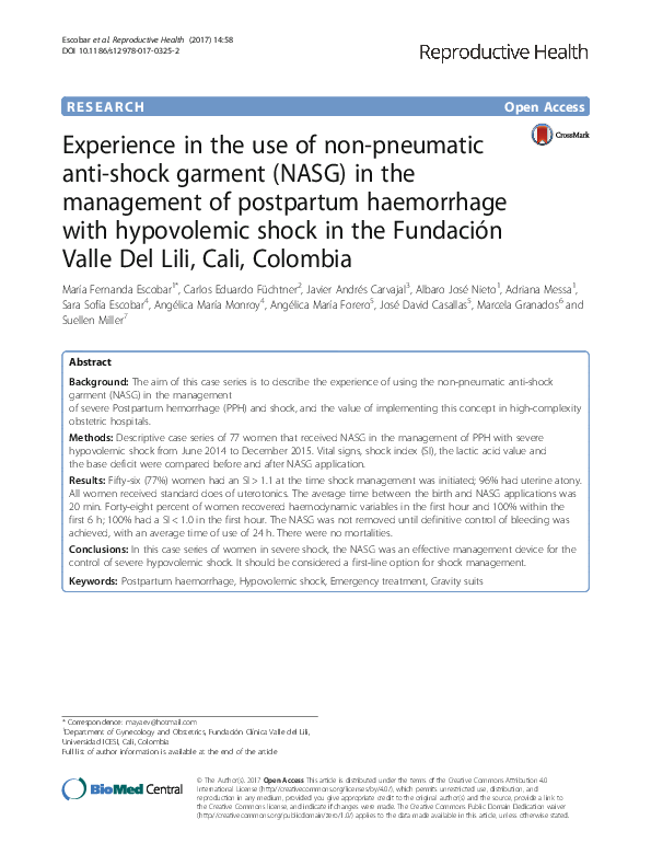 (PDF) Experience in the use of non-pneumatic anti-shock garment (NASG ...