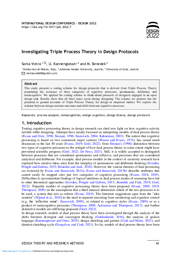 (PDF) Investigating Triple Process Theory in Design Protocols