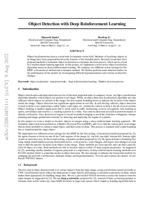 (PDF) Object Detection with Deep Reinforcement Learning (PDF) Object Detection with Deep Reinforcement Learning