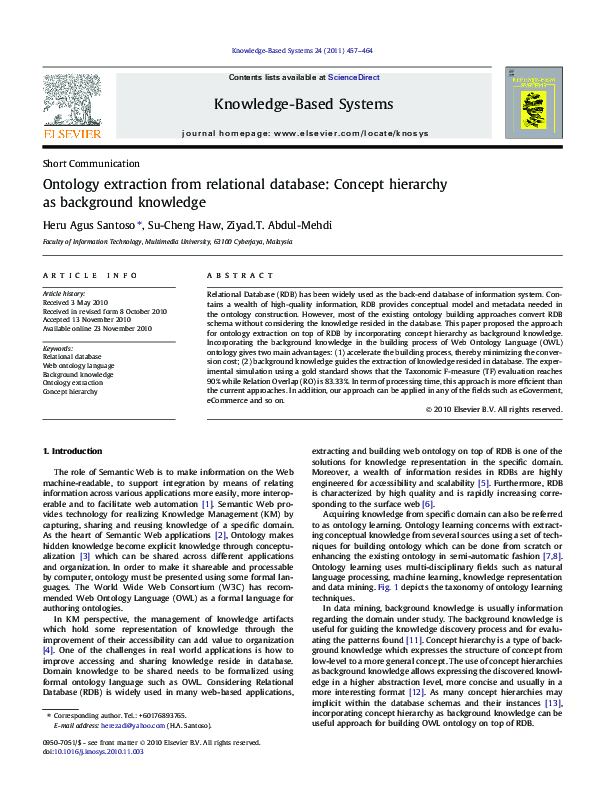 (PDF) Ontology extraction from relational database: Concept hierarchy ...