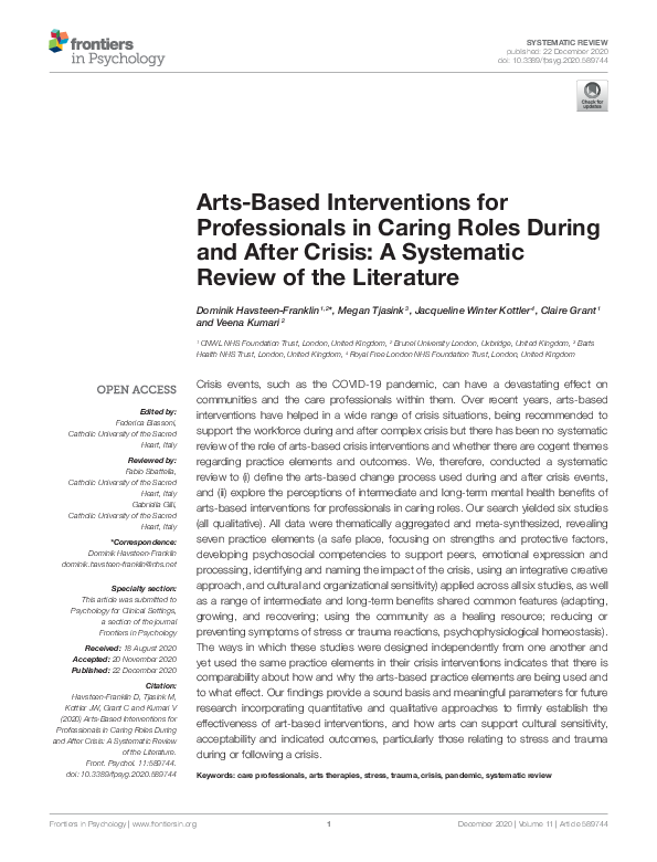 (PDF) Arts-Based Interventions for Care Professionals