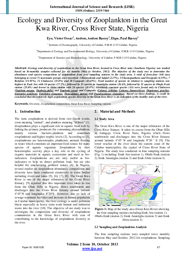 (PDF) Ecology and Diversity of Zooplankton in the Great Kwa River ...