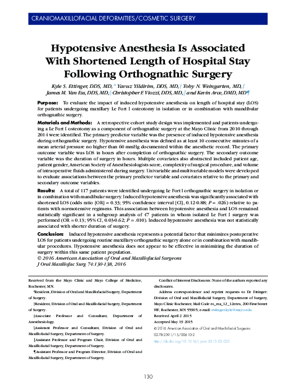 (PDF) Hypotensive Anesthesia Is Associated With Shortened Length of ...