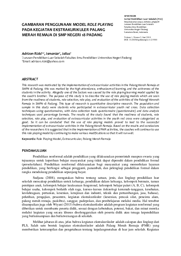 (PDF) Gambaran Penggunaan Model Role Playing Pada Kegiatan ...