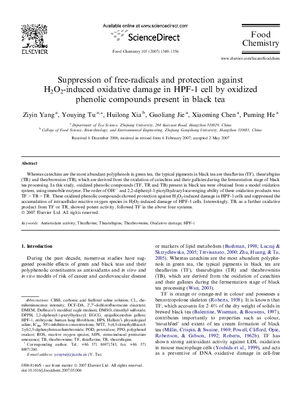 (PDF) Suppression of free-radicals and protection against H2O2-induced ...