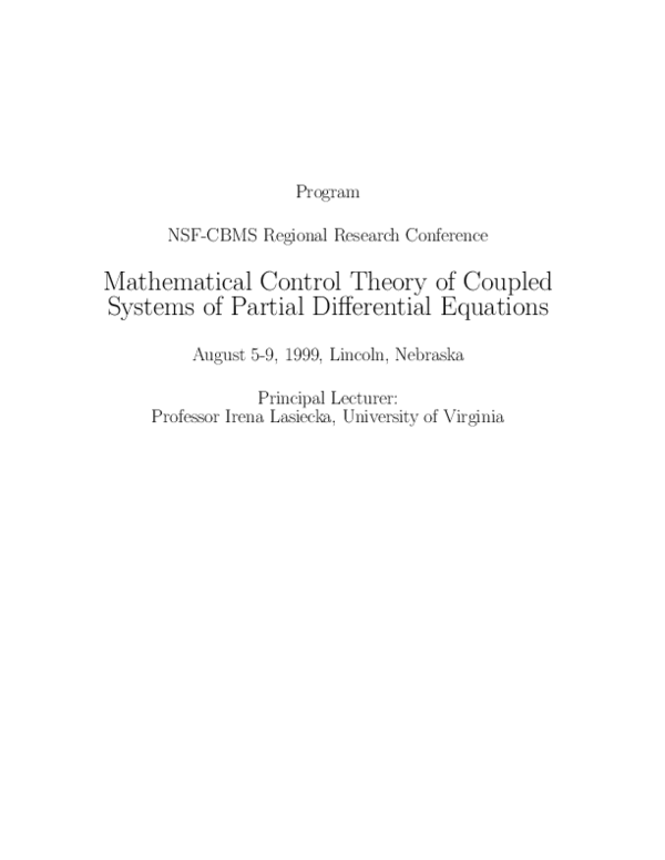(PDF) Mathematical Control Theory of Coupled Systems