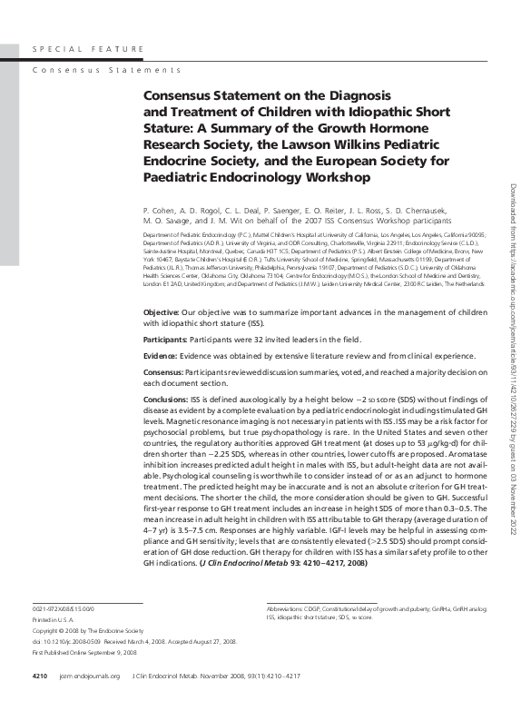 (PDF) Consensus Statement on the Diagnosis and Treatment of Children ...