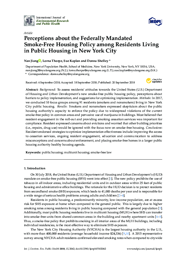 (PDF) Perceptions about the Federally Mandated Smoke-Free Housing ...