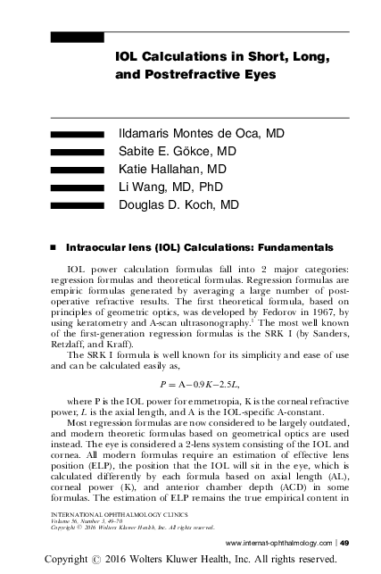 (PDF) IOL Calculations in Short, Long, and Postrefractive Eyes