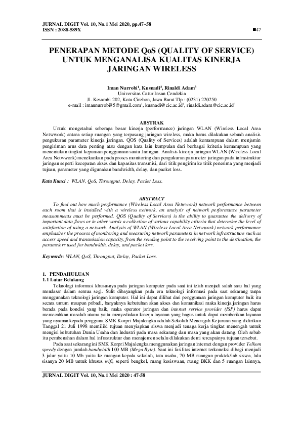 (PDF) PENERAPAN METODE QoS (QUALITY OF SERVICE) UNTUK MENGANALISA ...