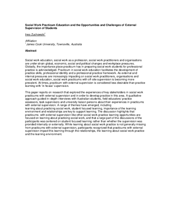 (PDF) Social work practicum education and the opportunities and ...