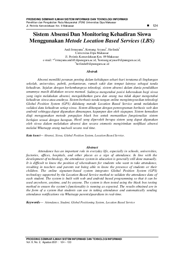 (PDF) Sistem Absensi Dan Monitoring Kehadiran Siswa Menggunakan Metode ...