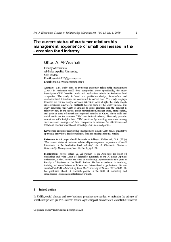 (PDF) The current status of customer relationship management ...