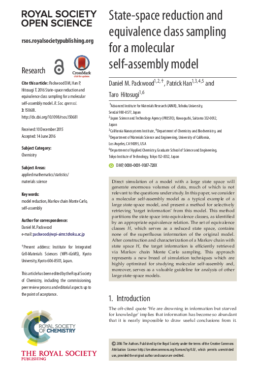 Pdf State Space Reduction And Equivalence Class Sampling For A Molecular Self Assembly Model