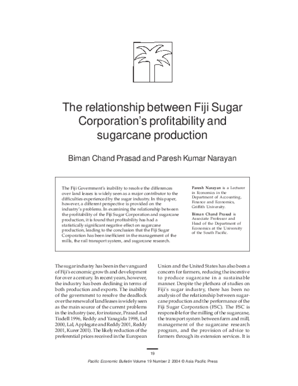 (PDF) The relationship between Fiji Sugar Corporation's profitability ...